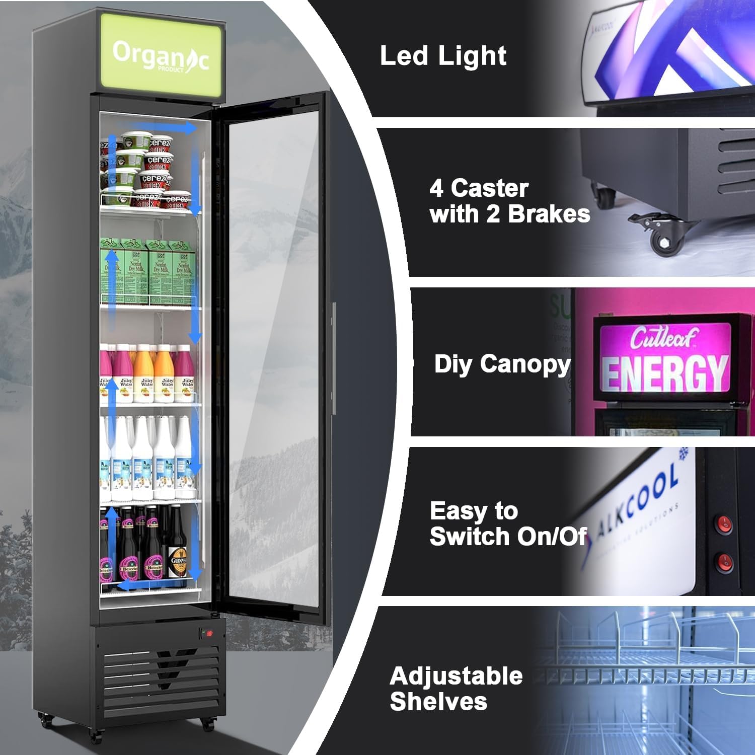 NAFCOOL Commercial Beverage Refrigerator Display Fridge,6 Cu Ft Small Slims Single Glass Door Merchandiser Drink Cooler with LED Light Adjustable Shelves,ETL and NSF Approval