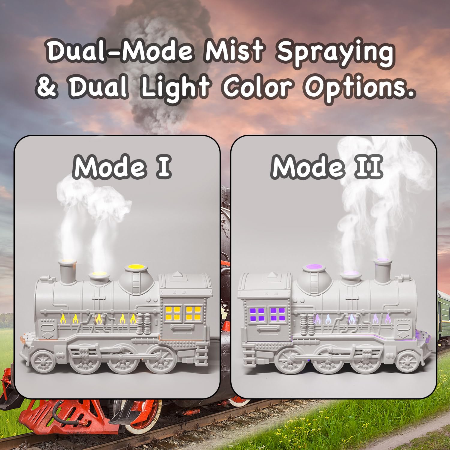 Hdcaravan Train Humidifier Essential Oil Diffuser, Quiet Locomotive Humidificador Magico 300ml Cool Mist Aroma Diffusers for Home Bedroom Office