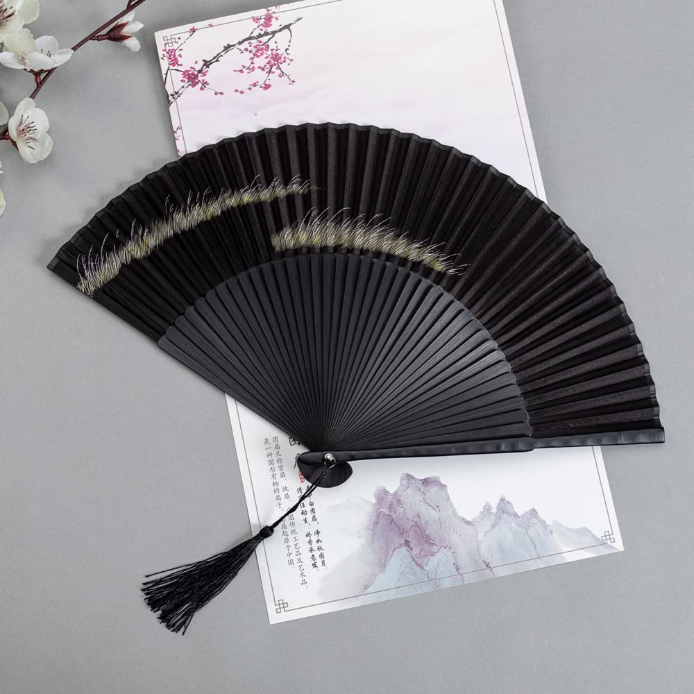 Folding Fan Chinese Wind 7 Inch Folding Fan Classical Retro Wind Peacock Feather Men and Women Cheongsam Portable Dance Fan (Color : LK0003A02)