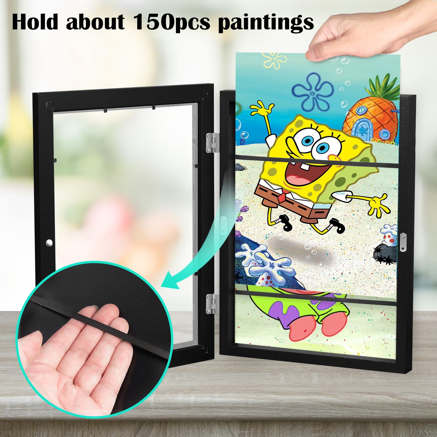 EAOAK Kids Art Frames Changeable, [4-Pack] 11.8x8.3 IN (A4 Paper) Front-Opening Kids Artwork Frames, Holds up to 150Pcs Kids Art Projects - Great for Home, Office, Drawing Storage [Black]