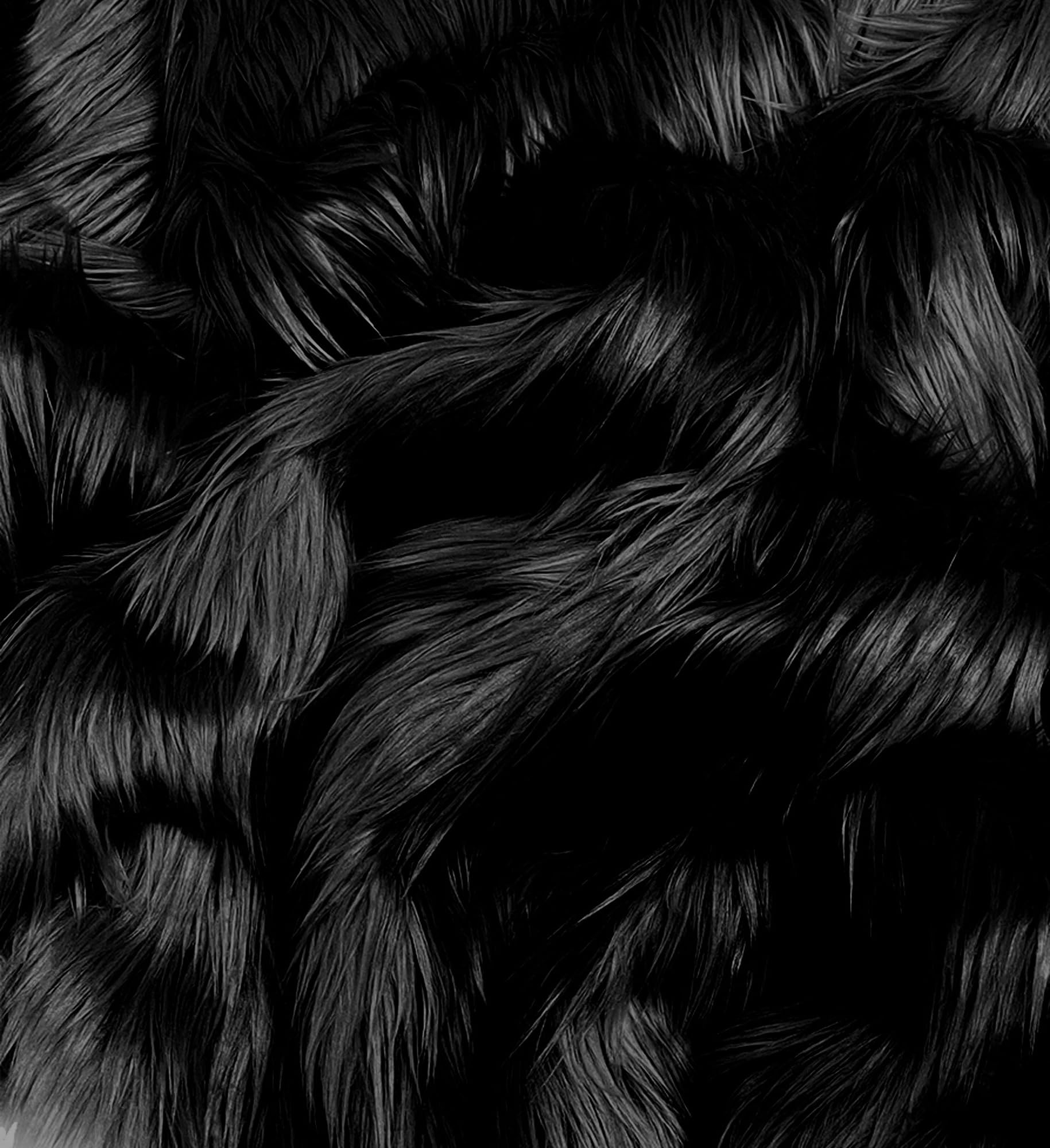 EOVEA Shaggy Faux Fur Fabric by The Yard - 36" X 60" Inch - Long Pile Fur - Fake Fur Materials - Soft & Fluffy Craft Fabric Supplies for DIY Arts & Crafts, Apparel, Costume, Rug (Black, One Yard)