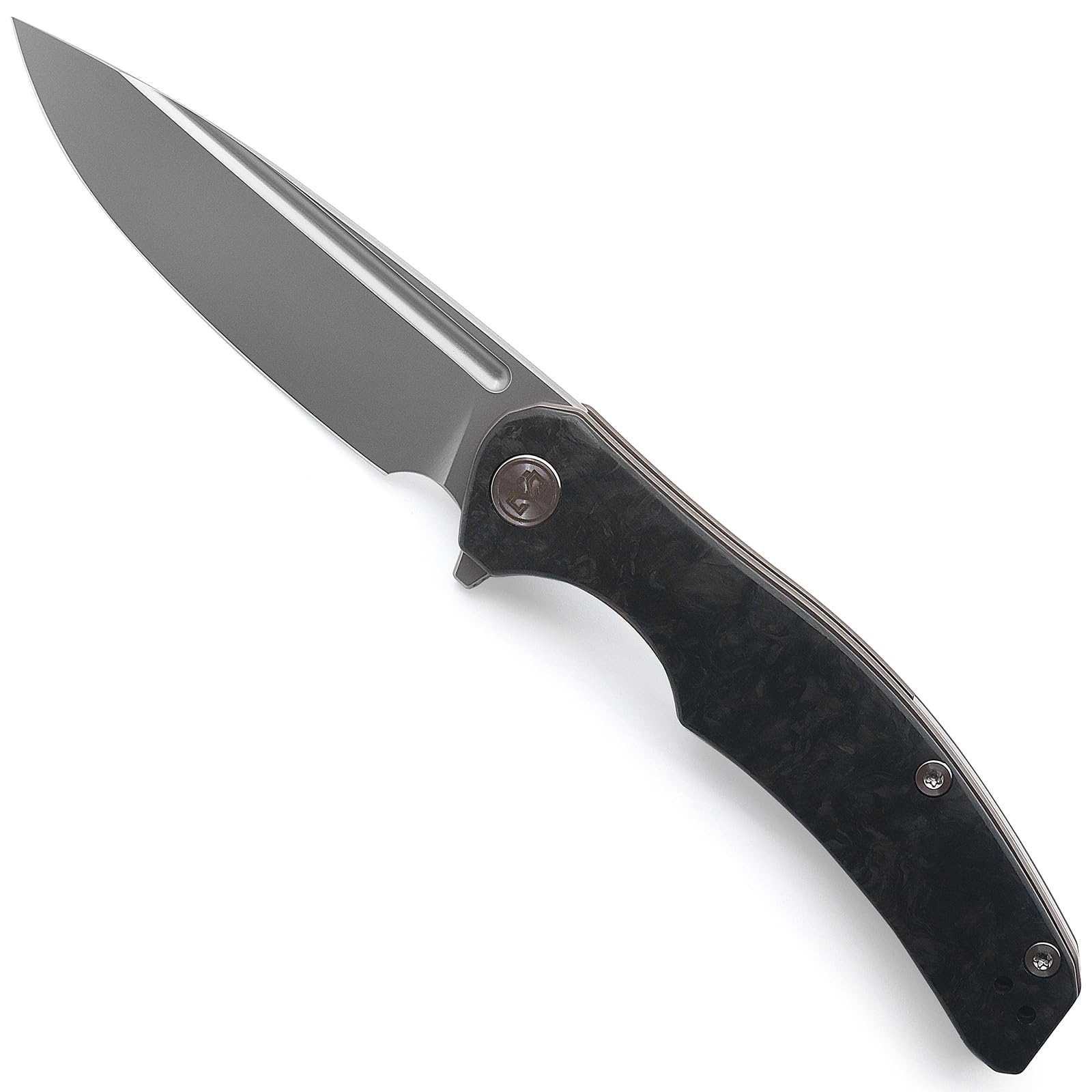 Miguron Knives M Velona Flipper Folding Knife,3.5" M390 Blade Bronze Anodized Titanium With Carbon Fiber Handle,Camping Hiking Pocket Knife MGR-613BNS