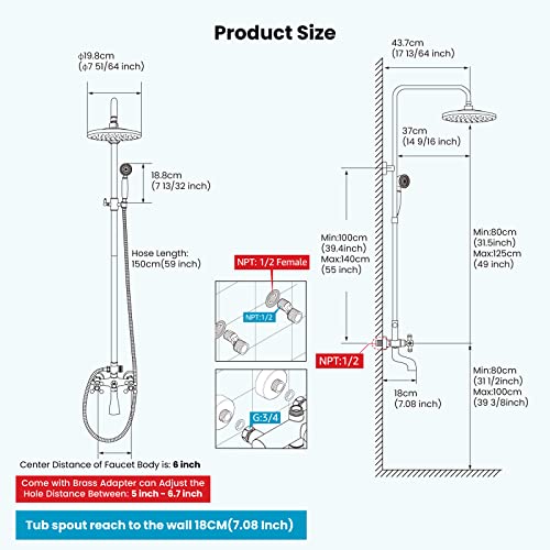 gotonovo Matte Black Wall Mounted Bathroom Rainfall Shower Faucet System Set Mixer 8-Inch Round Head Double Cross Handles Bathroom Bathtub Hand Spray Tub Spout Bathroom Fixtures