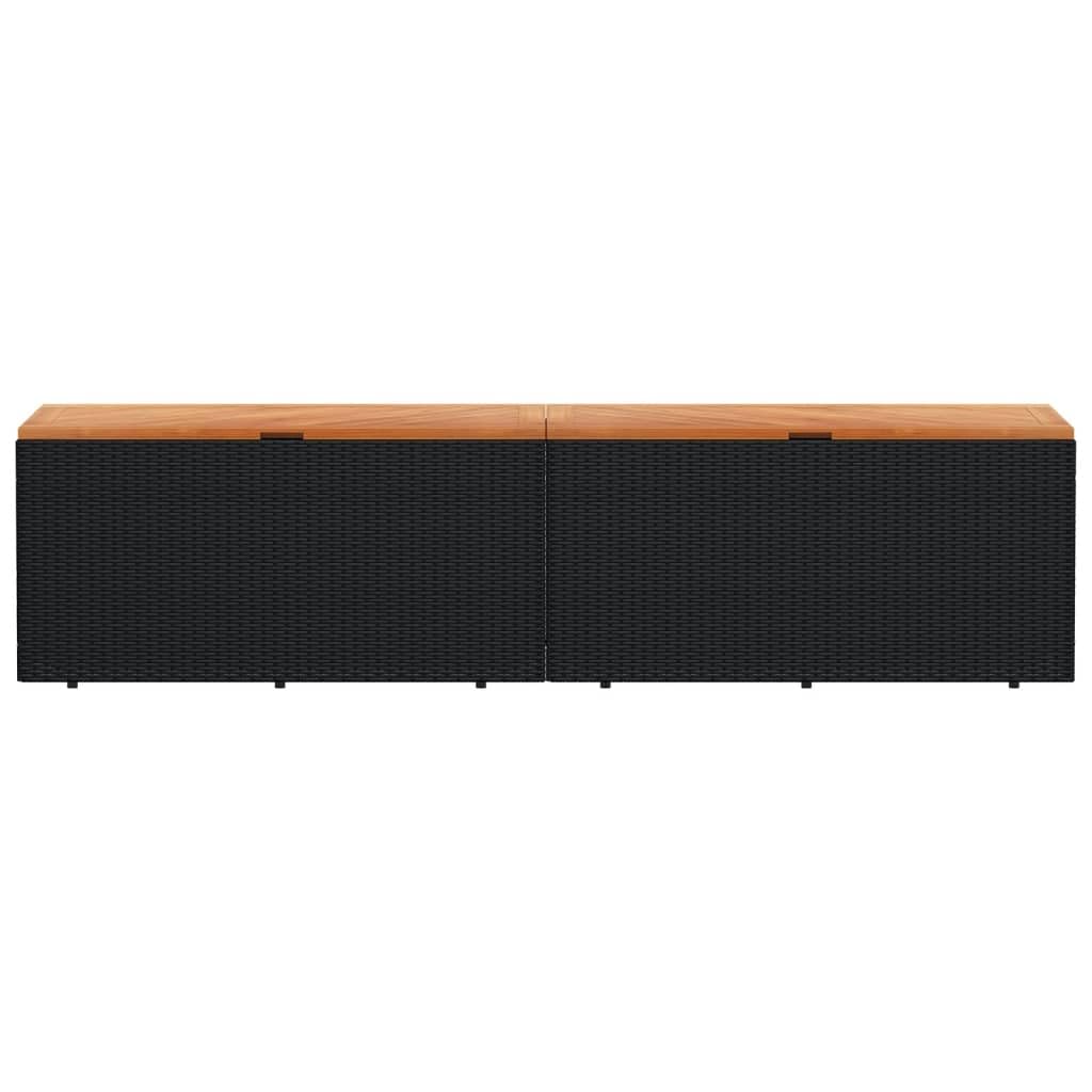 vidaXL Patio Storage Box/Bench - Black Poly Rattan - Acacia Wood Top 86.6"x19.7"x21.3" - Water-Resistant Bag for Garden, Patio, Deck