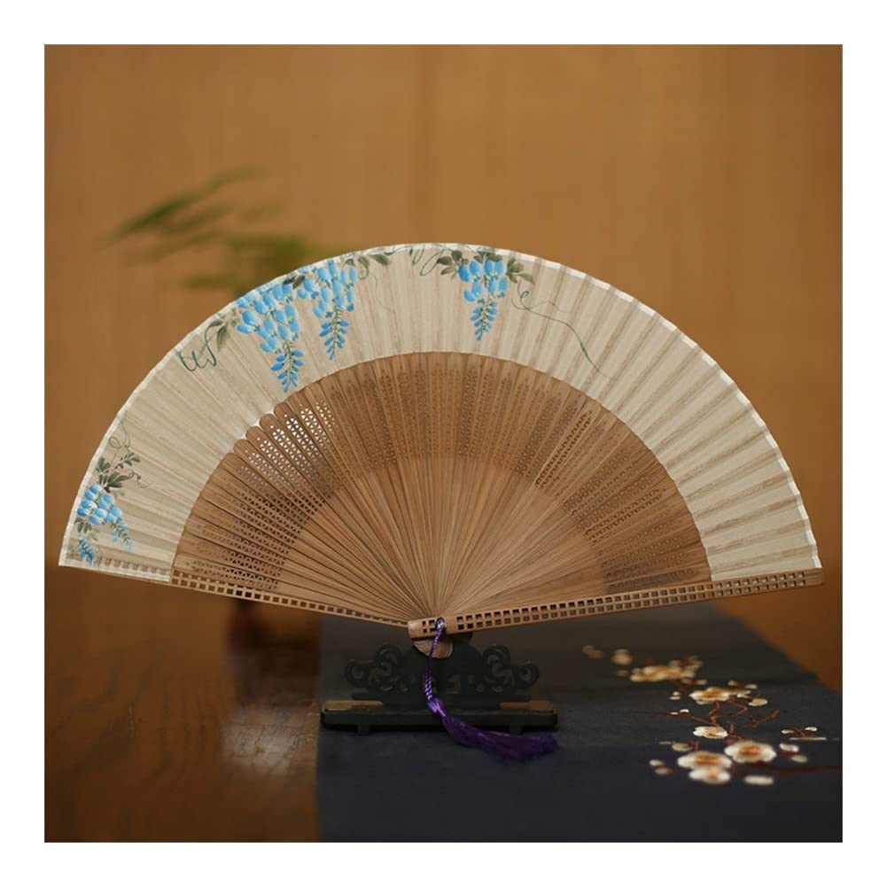 Folding Fan Foldable Bamboo Fan for Flower Painting Handmade, Portable, Chinese Hanfu, Silk Fan (A11)