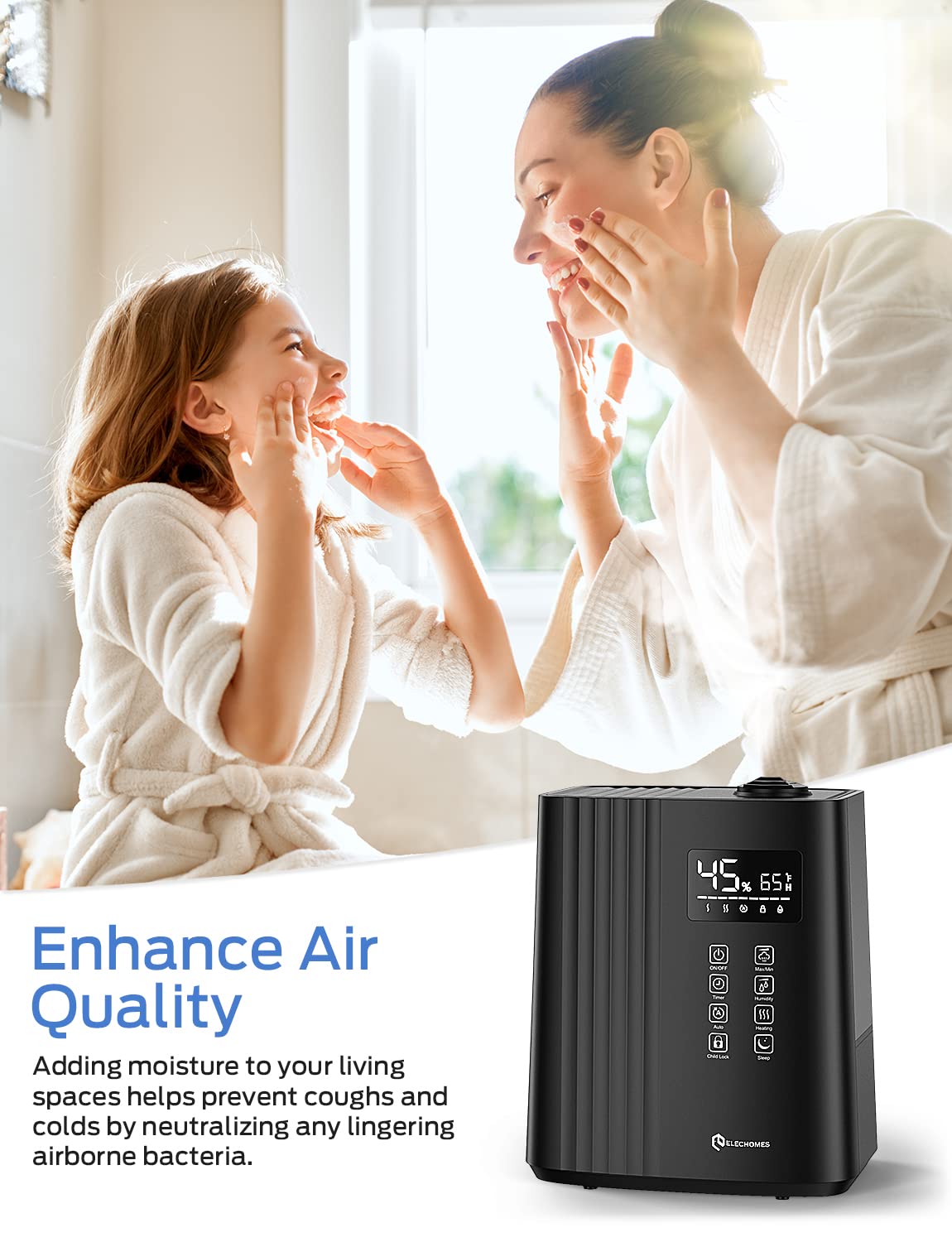 Elechomes SH8830 Humidifier, 6.5L(1.72Gal) Top Fill Warm and Cool Mist Humidifiers for Bedroom with Remote Control, 700 ml/h Max, Auto & Sleep Mode, 360° Nozzle, Auto Shut-Off