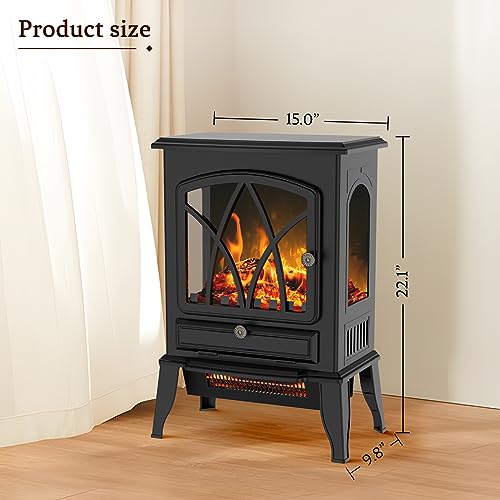 ZIONHEAT 3D Infrared Heating Electric Fireplace Stove, Freestanding Fireplace Heater, Adjustable Brightness and Heating, Overheating Protection System, 1000w/1500w