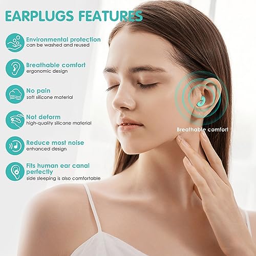 Ear Plugs for Noise Cancelling, Soft Reusable Hearing Protection in Flexible Silicone for Sleep, Noise Sensitivity & Flights - 6 Ear Tips in S/M/L, 33dB Noise Reduction, Blue