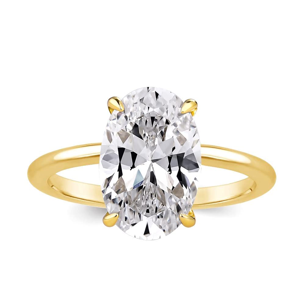 Effinny 3.5 Carat Elongated Oval Cut Engagement Ring Yellow Gold Plated 925 Sterling Silver Simulated Diamond Promise Ring(Yellow Gold, 7)