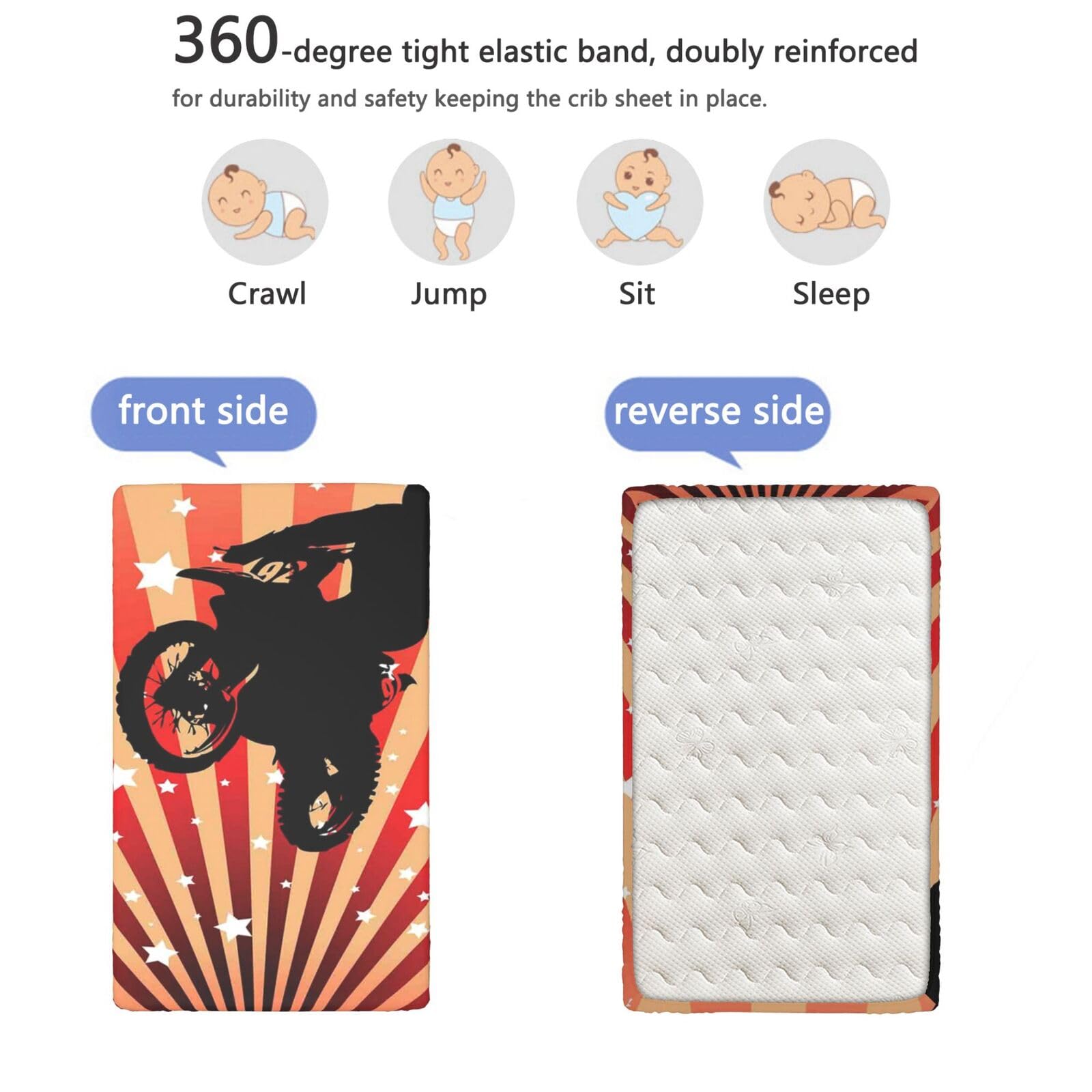 Dirt Bike Themed Fitted Mini Crib Sheets,Portable Mini Crib Sheets Soft & Stretchy Fitted Crib Sheet - Crib Mattress Sheet or Toddler Bed Sheet,24“ x38“,Vermilion Peach and Black