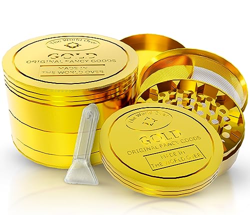 Spice grinder, 2.5 inch grinder, gold grinder, The World Over Grinder, Seasoning & Spice tools, compact and portable food mill that is gender neutral. Size 2.5 Inches and elegant gold color.