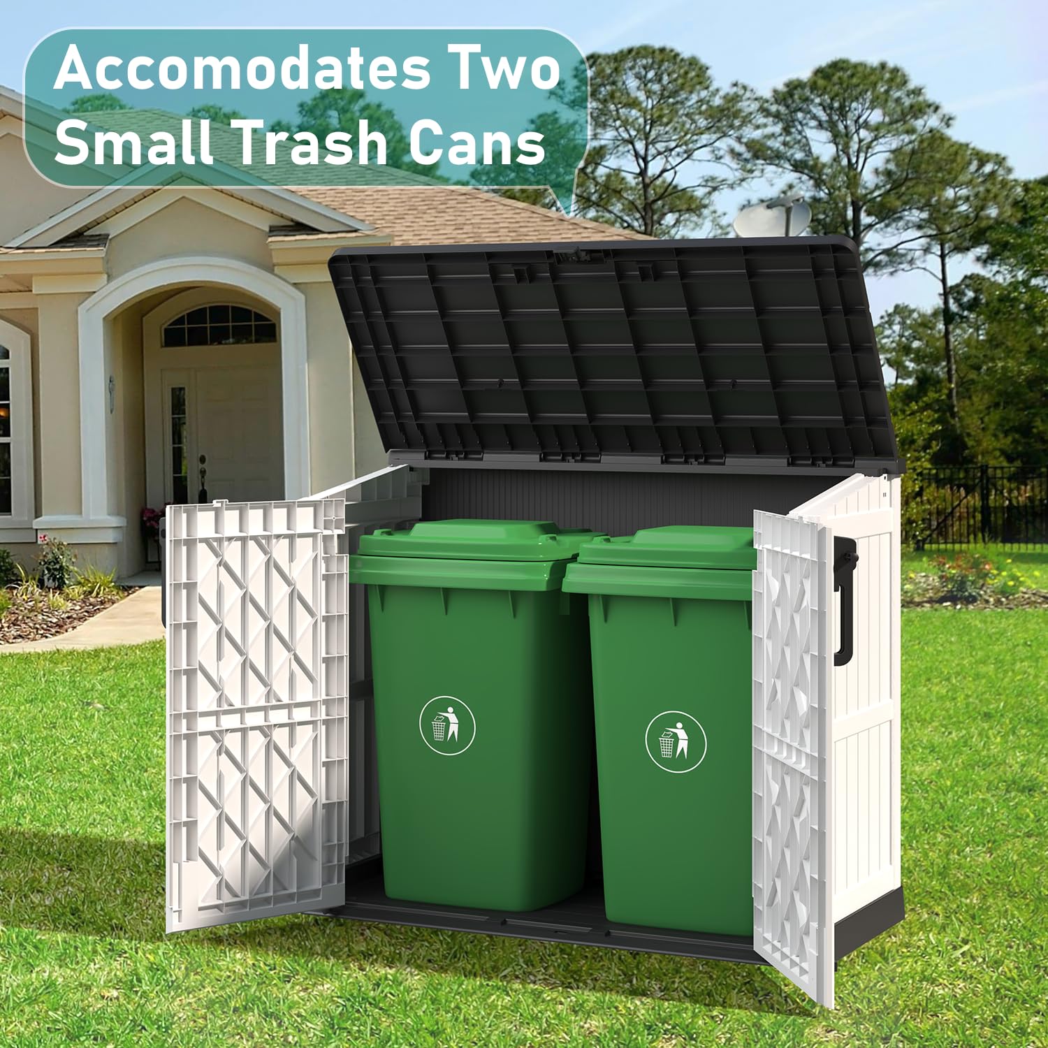 NUNU LAB Outdoor Storage Shed 36 Cu. Ft.Horizontal Garden Storage Extra Large Capacity Weather Resistant Storage Box, Lockable Resin Waterproof Shed for Easy Storage of Garbage Cans, Tools, Lawn Mower