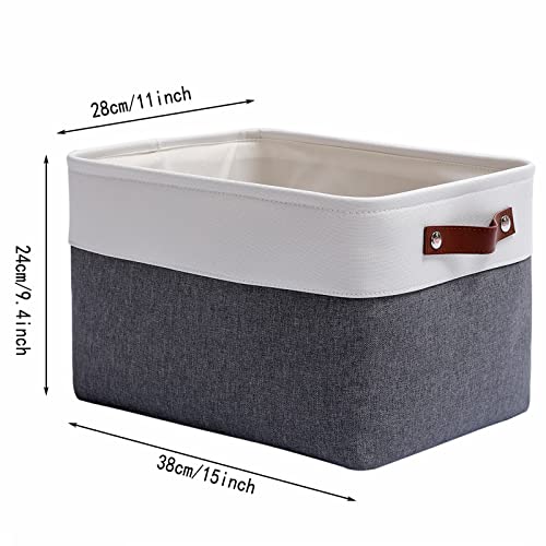 FENQDOOU Storage Bins[6 Pack], Collapsible Fabric Storage Baskets with Handles for Cupboards, Wardrobe, Shelves, Bathroom, Clothes, Toys, Towel (11.8 x 7.8 x 5.9 inches, Gray/ White)