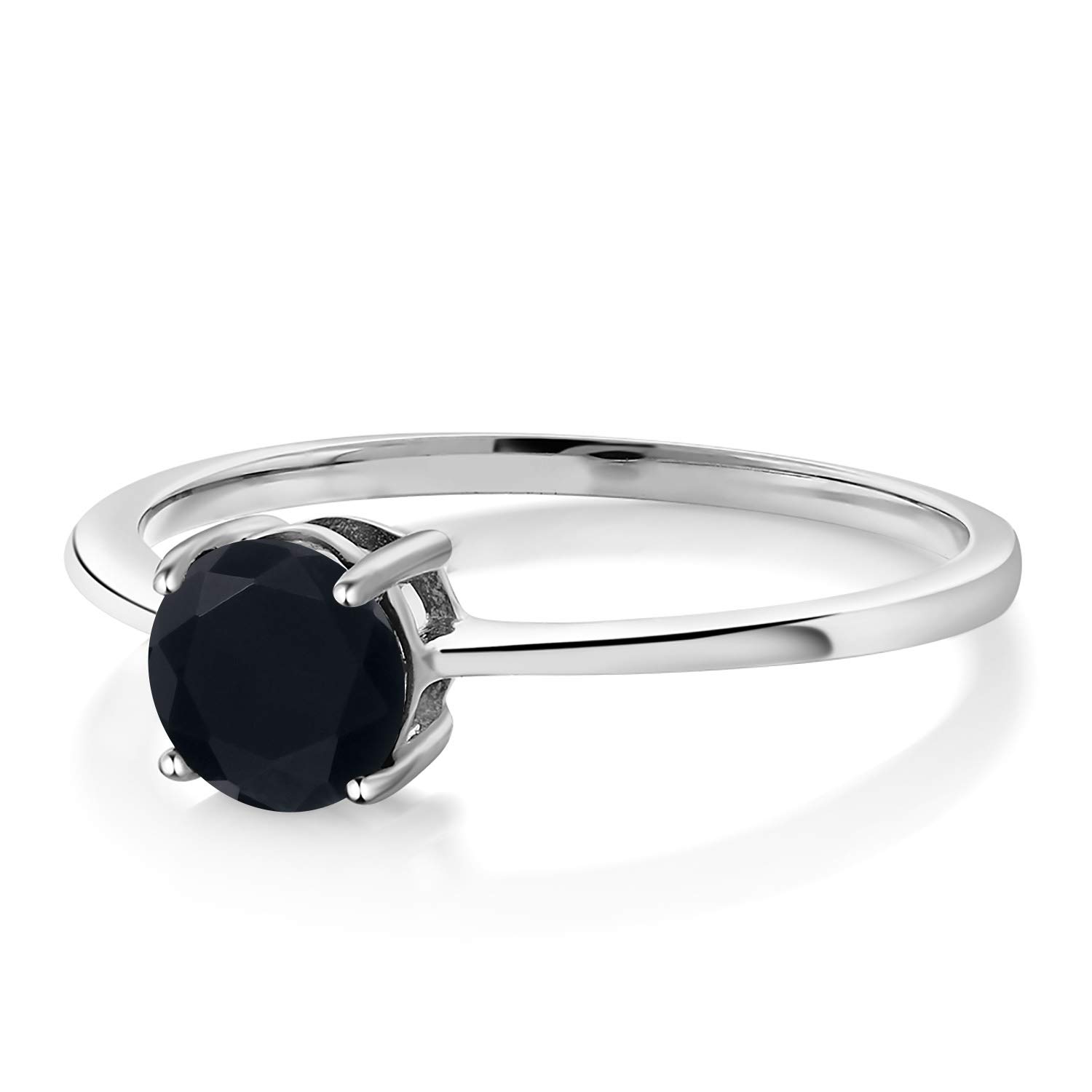 Gem Stone King 10K White Gold Black Onyx Solitaire Engagement Ring For Women (0.80 Cttw, Round 6MM, Gemstone December Birthstone, Size 8)