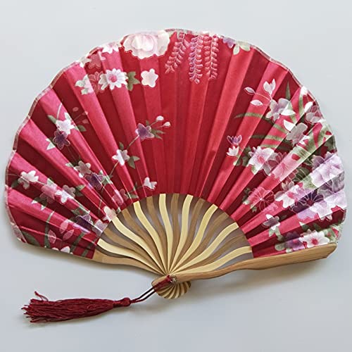 Folding Fan Pattern Chinese Style Hand Held Fans Silk Bamboo Folding Fans Handheld Wedding Hand Fan Cool Bamboo Flower (J) (I)