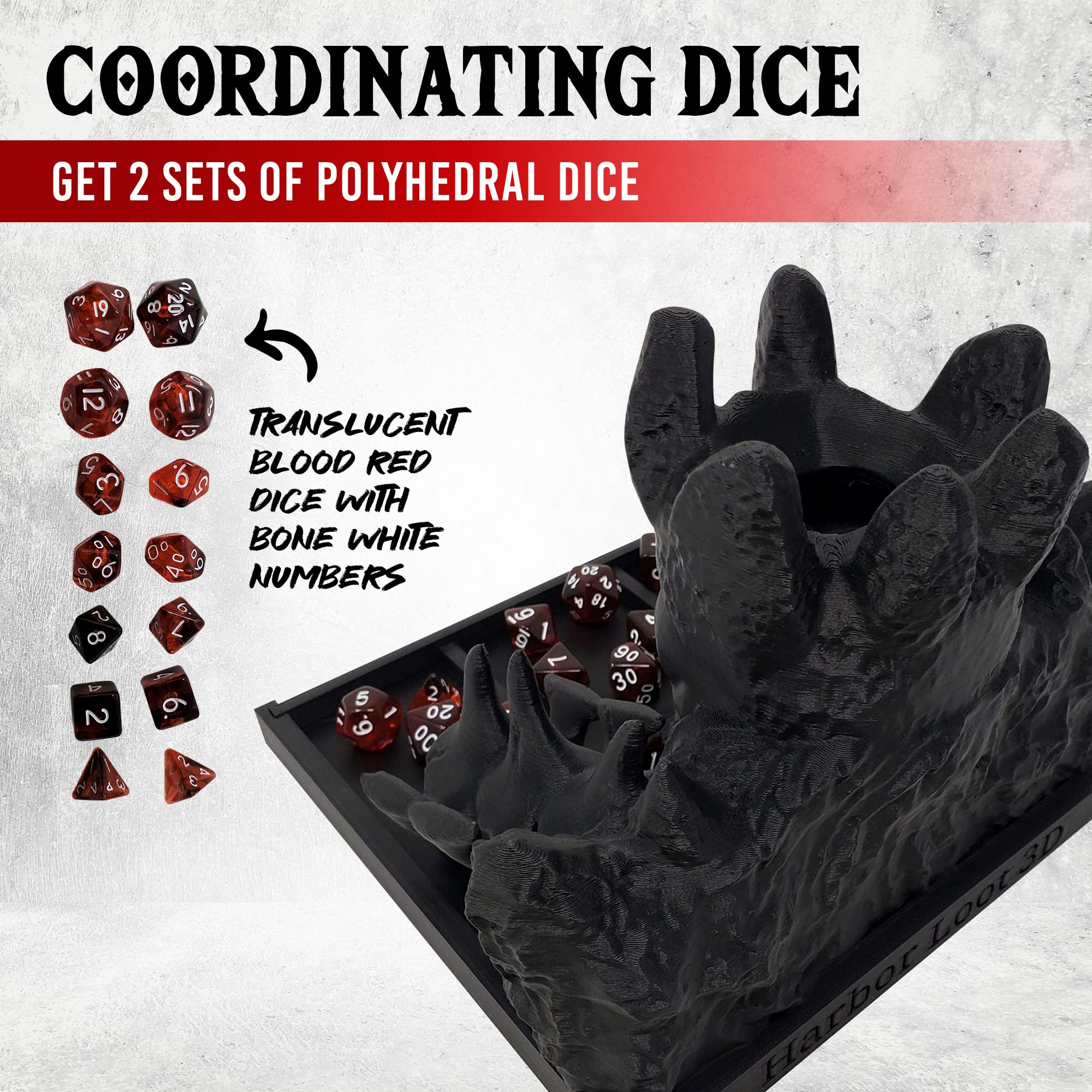 Harbor Loot Undead King Full Size Dice Tower Including 2 Sets of RPG Dice and Integrated Dice Tray