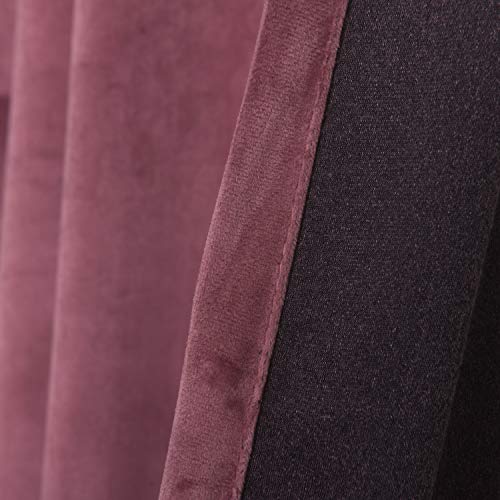 Roslynwood Home Decorative Velvet Curtains 52 inch Width for Bedroom Solid Soft Sunlight Block Window Curtain with Rod Pocket & Clip Rings Nursery, 2 Panels, 52W x 96L Inch, Dusty Rose