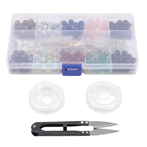 Natural Stone Beads, 240 Pcs Natural Crystal Jewelry Beads, 8mm Round Stone Beads,10 Styles Multicolors,Crystal Chips Gemstone Beads Kit for Jewelry Making