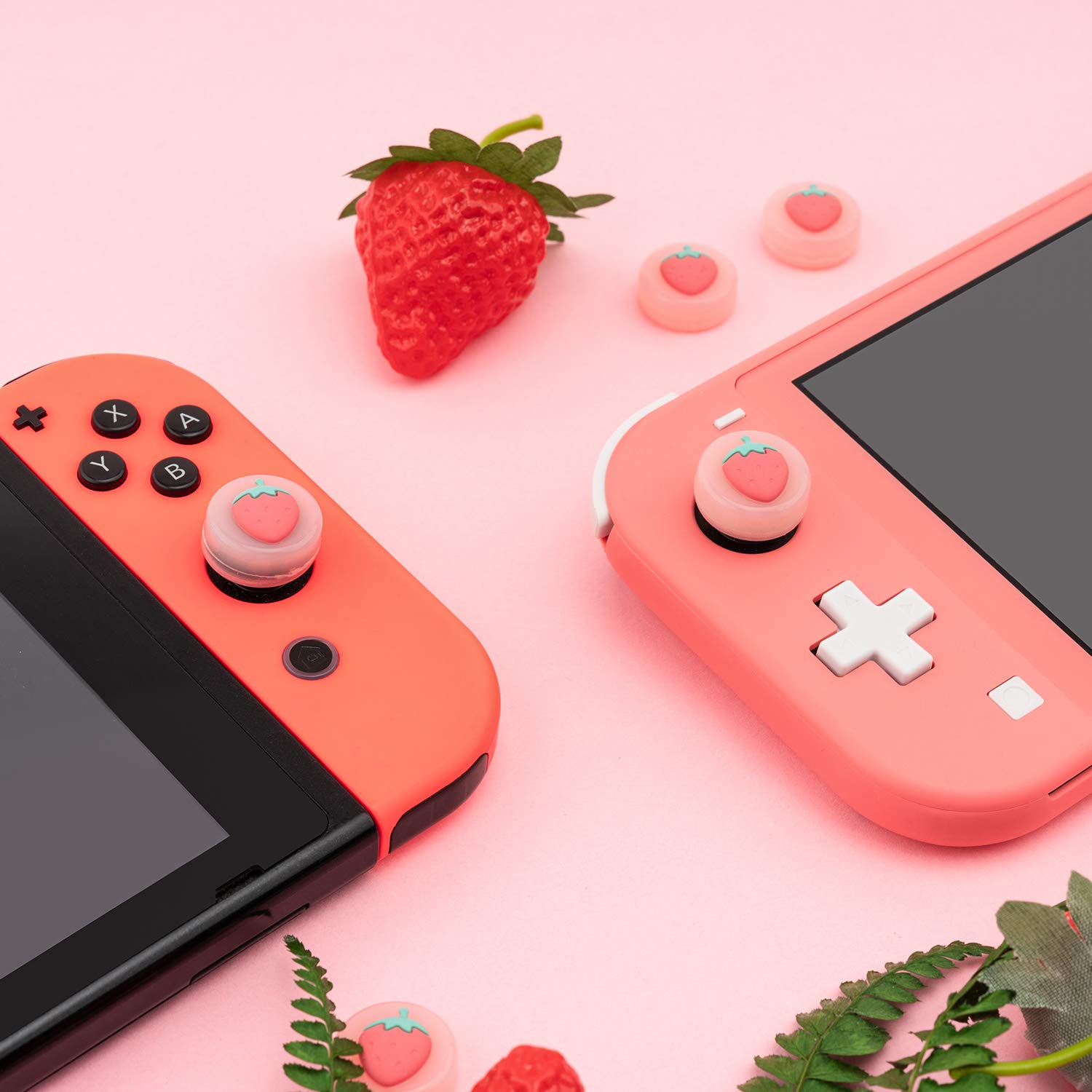 GeekShare Fruit Theme Thumb Grip Caps,Compatible with Nintendo Switch & Switch Lite Only,Soft Silicone Joystick Cover,4PICS -- Lemon and Strawberry