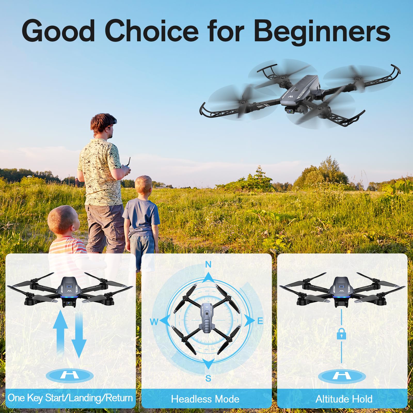 DROCON Drone with Camera for Adults ,1080P HD Adjustable WIFI FPV Drone for Kids Beginners,RC Mini Drone Toys Gifts with Altitude Hold,360°Flip ,Headless,Gestures Selfie,3 Speed Mode, 2 Batteries with Carrying Bag