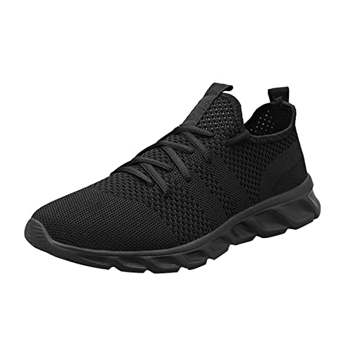 FASDNENDYS Men Solid Color Mesh Lace Up Casual Shoes Comfortable Breathable Soft Sole Mens Sneaker Slippers Size 9 Black