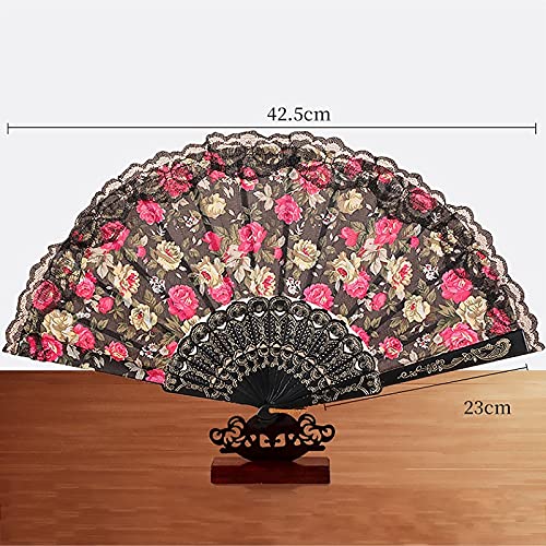 Folding Fan Vintage Style Janpanese Flower Fabric Plastic Folding Dance Hand Fan New Summer Classic Folding Hand Held Fan (C) (D)