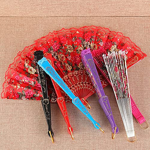 Folding Fan Vintage Style Janpanese Flower Fabric Plastic Folding Dance Hand Fan New Summer Classic Folding Hand Held Fan (C) (C)