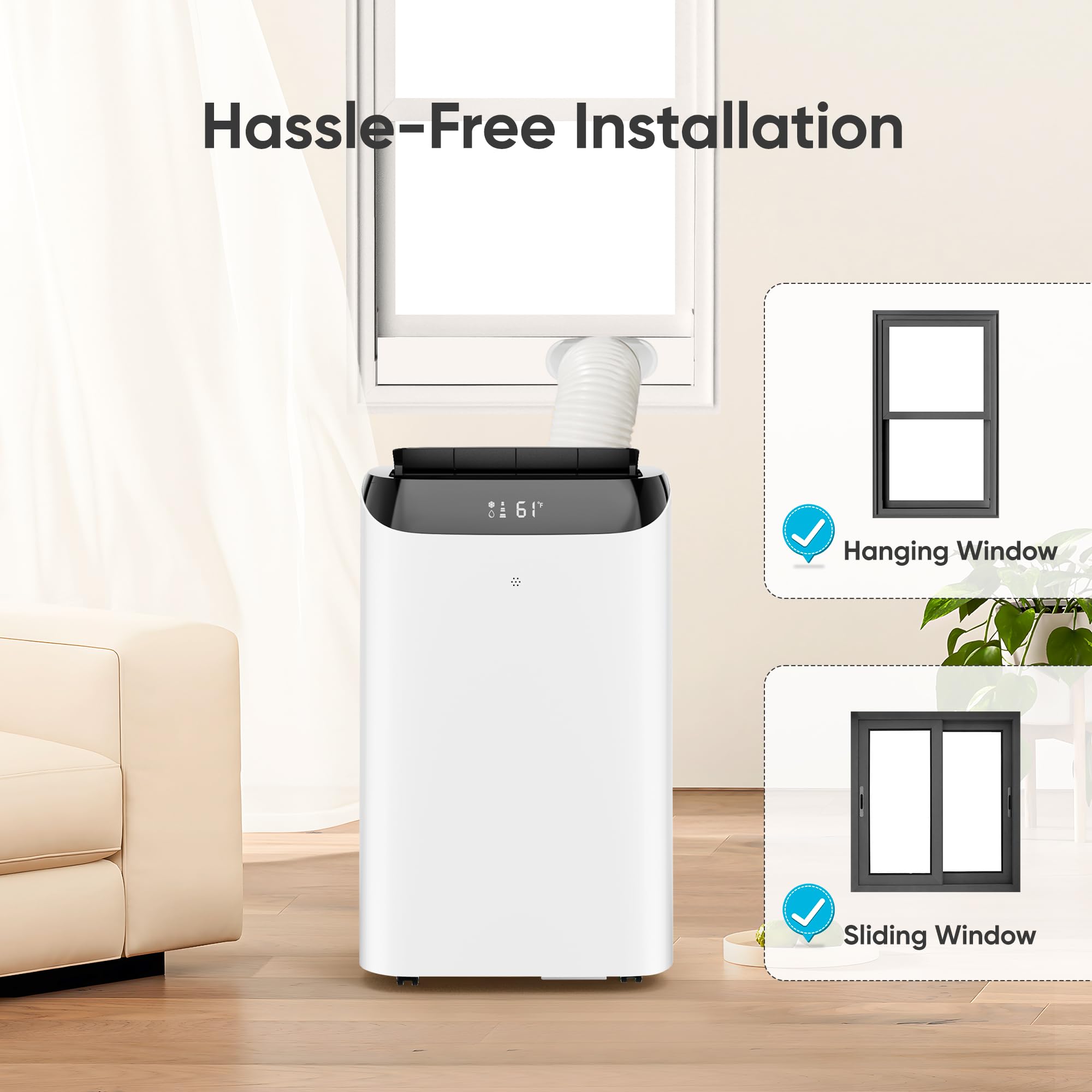 KAMLAM 12000 BTU Portable Air Conditioners for Room up to 500 sq.ft, 3-IN-1 Quiet Cooling Portable AC Unit with Fan & Dehumidifier Function, 24H Timer Sleep Mode, Remote Control & Windows Kit Included