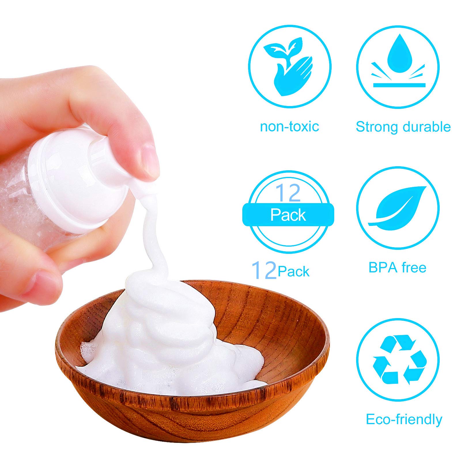 DZTIAN 12 Pcs 2 Oz 60mL Empty Bottle Soap Bottle Mini Foaming Soap Pump Plastic Foam Dispenser Bottle for Cleaning Travel BPA Free
