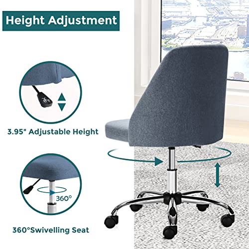 SMUG Home Office Desk Chair, Office Chairs Desk Chair Rolling Task Chair Computer Chair Adjustable with Wheels Armless for Bedroom, Vanity Chair for Makeup Room, Living Room Blue