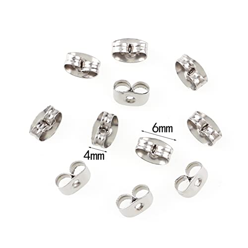 Earring Backs Locking 100pc 4x6mm Stainless Steel Ear Nut Clutch Earring Stoppers Post Stud Earrings Backs DIY Jewelry Findings Hypoallergenic Secure