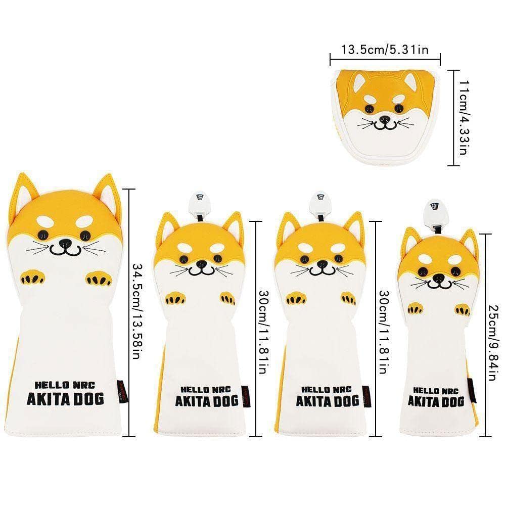 Golf Cover Cute Akita Golf Club Cover for Driver Fairway Hybrid Wood Covers Protector Putter Leather Pu