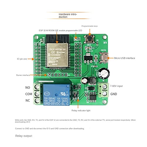 LIZZOT One Channel Relay ESP32-WROOM Development Board Single Relay Module DC 7-60V Power Supply Appliance Accessories