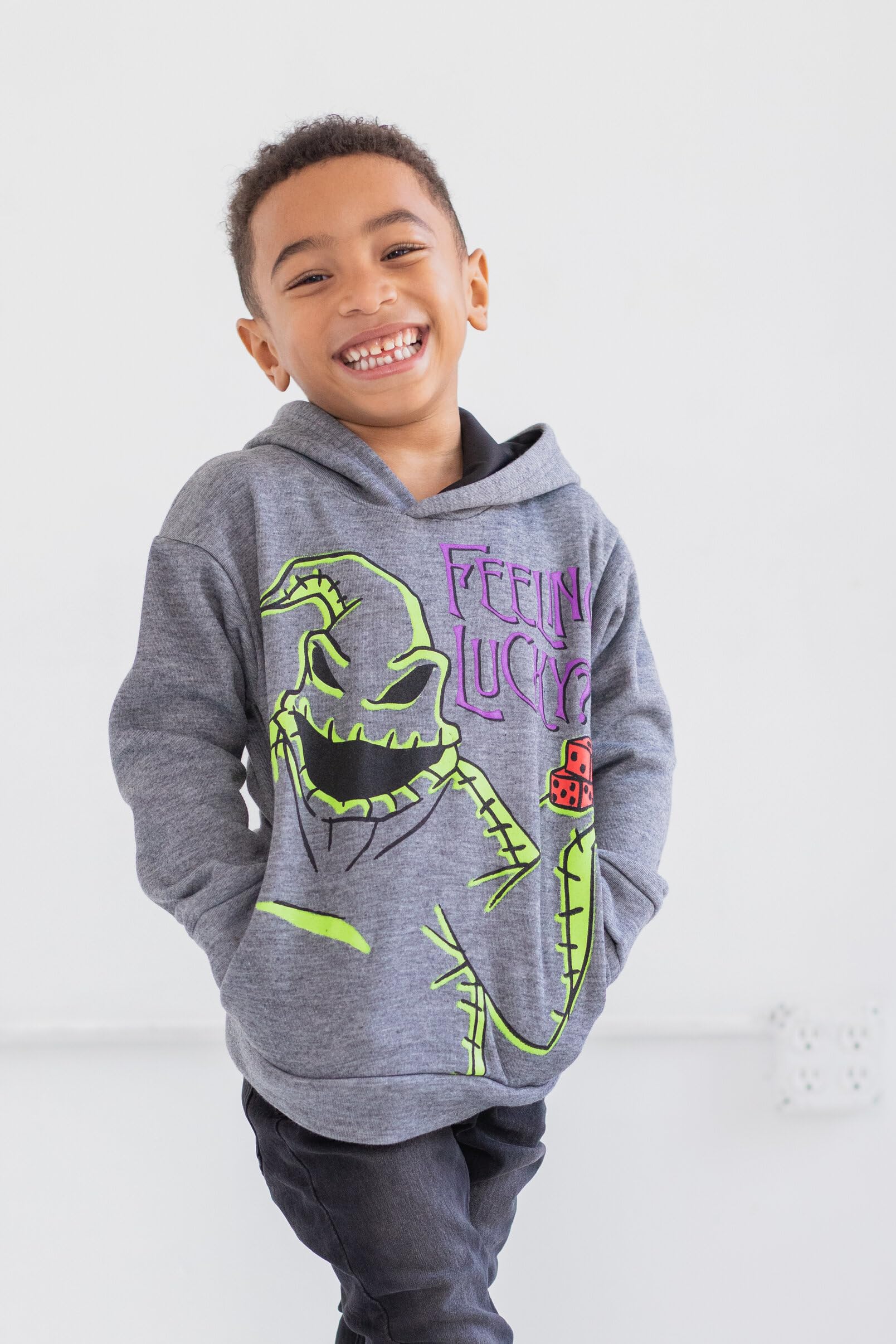 Disney Nightmare Before Christmas Little Boys Fleece Hoodie Grey 7-8