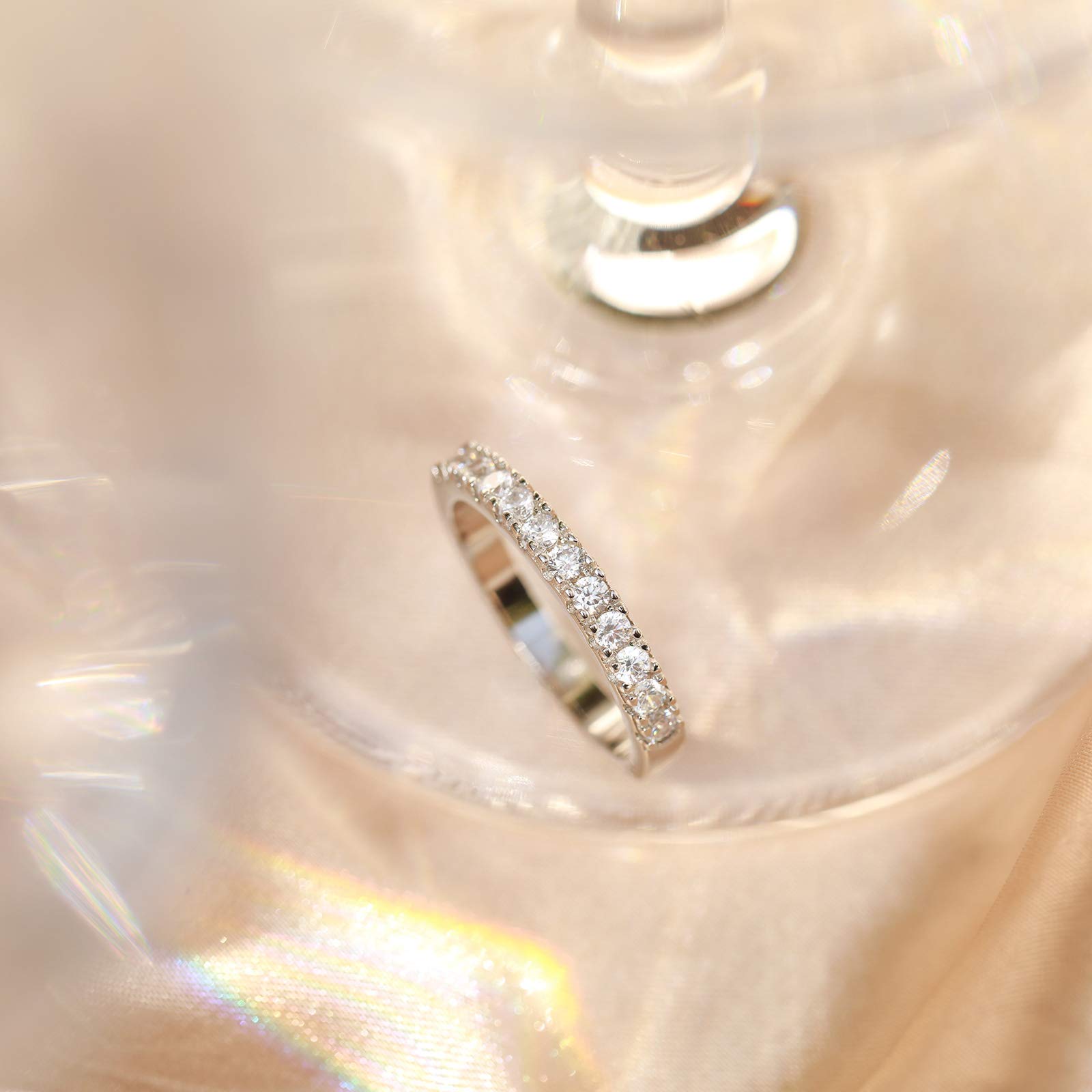 EAMTI 3mm Cubic Zirconia Wedding Band 925 Sterling Silver Half Eternity Ring for Women Size 7