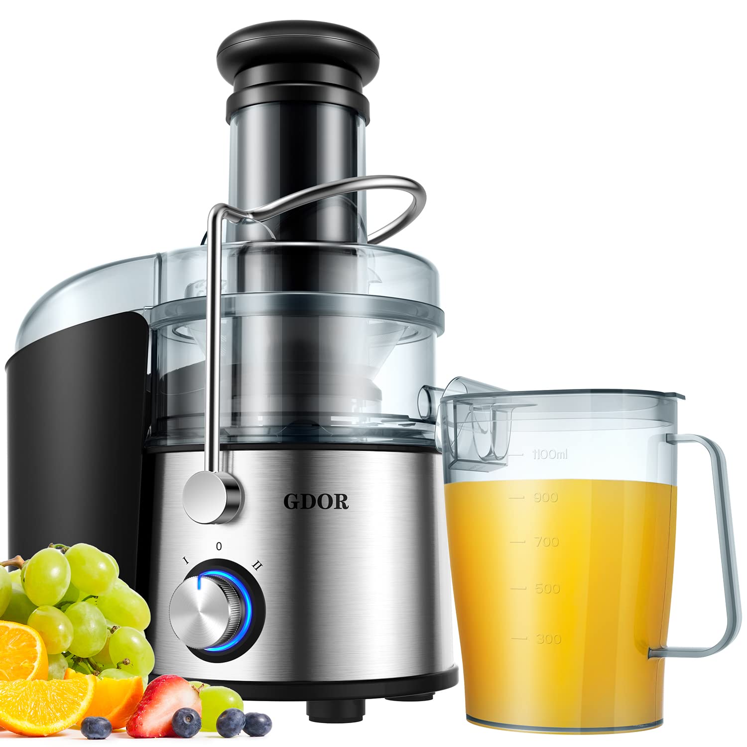 GDOR Powerful 1200W Juicer with Titanium Enhanced Cut Disc, Larger 3â Feed Chute Juicer Machines for Whole Fruits and Vegetables, Centrifugal Juicer with 40 oz. Juice Jug, BPA-Free, Easy to Clean, 3.0