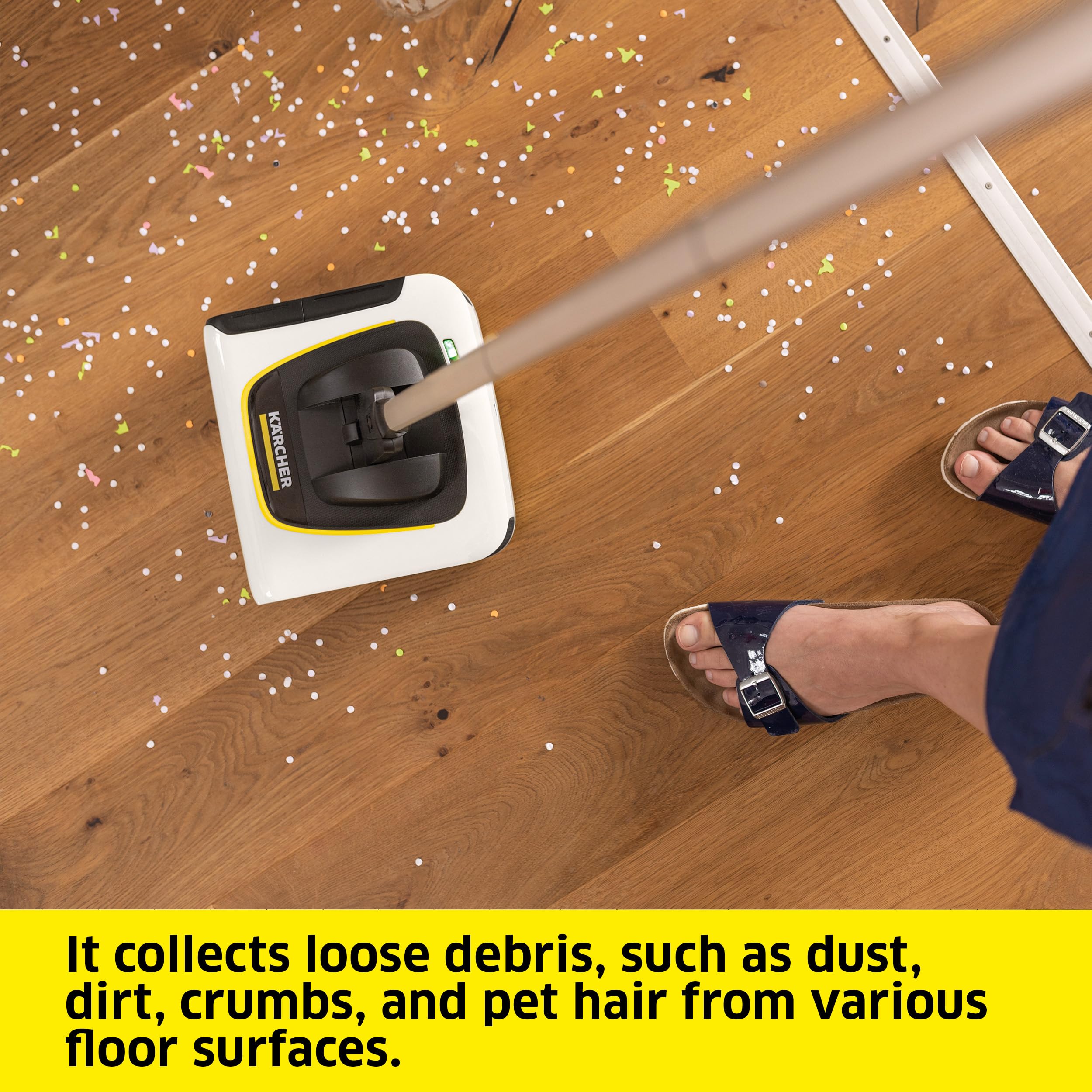 Kärcher KB 5 Electric Floor Sweeper Broom - Multi-Surface - Lightweight and Cordless - Ideal for Fur, Hair, Dirt, & Debris - 8.25" Cleaning Width - White