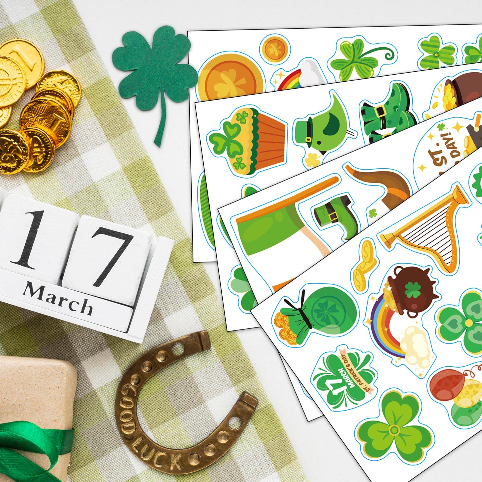 St.Patrick's Day Stickers Cute Shamrock Stickers Beer Party Decoration Sticker Irish Day Cake Baking Decoration Gold Coins Labels Stickers