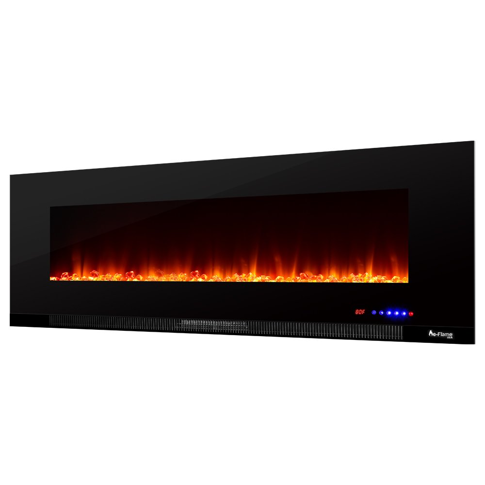 e-Flame USA Livingston 60-inch Wall Mount LED 3-D Electric Fireplace Stove with Timer and Remote - 3-D Log and Fire Effect