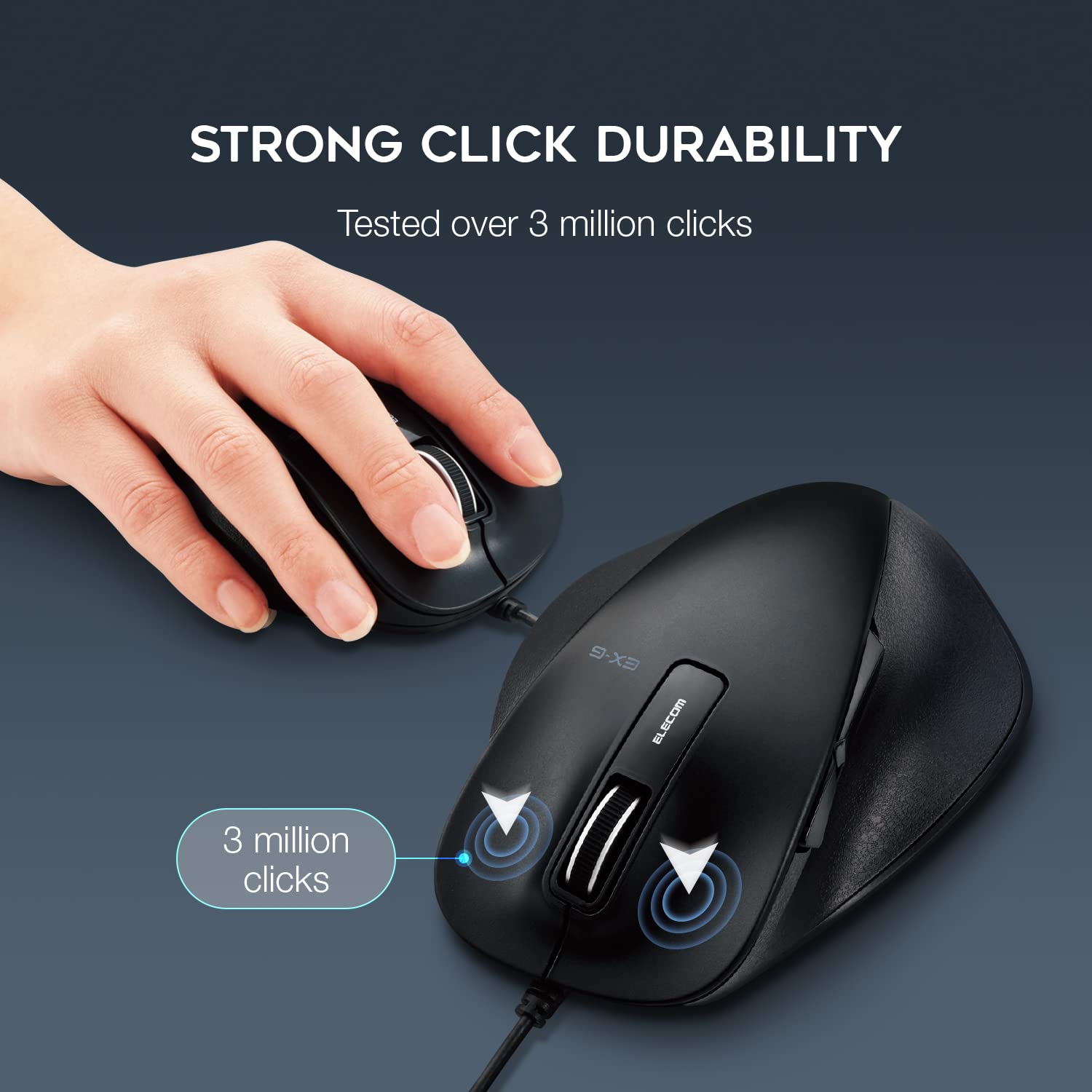 ELECOM USB Wired Mouse, Corded Mouse with Quiet, Silent Click, Ergonomic Design, 5 Button, for Windows and Mac, Medium Size (M-XGM10UBSBK-US)