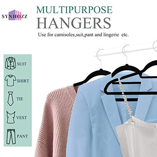 Synhozz Premium Black Velvet Hangers 50 Pack Non-Slip Clothes Hangers Ultra Slim & Space Saving - Heavy Duty Velvet Suit Hangers with Tie Bar