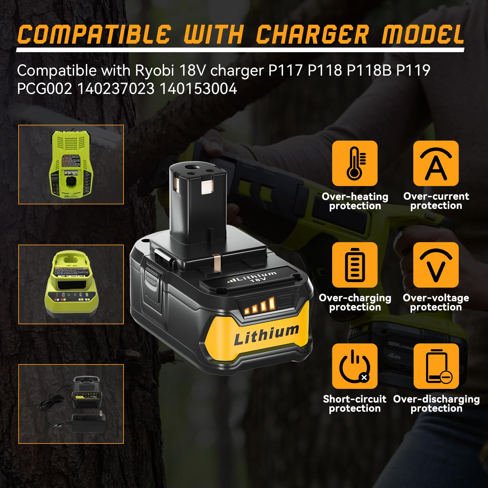 FERRYBOAT P108 Battery Replacement for Ryobi 18V Battery Rechargeable Lithium ion ONE + 6.0 Ah P103 P104 P105 P107 P102 P109 P190 P191 P122,2-Pack