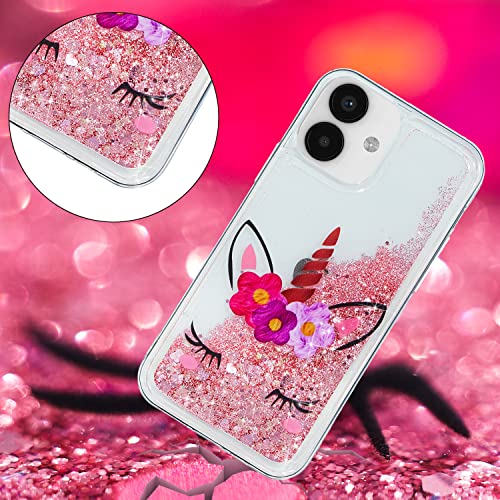 MEIKONST Galaxy A04 case, Clear Soft TPU Stylish Design with Hearts Glitter Bling Quicksand Shiny Flowing Liquid Case Cover for Samsung Galaxy A04 Pink Unicorn XY