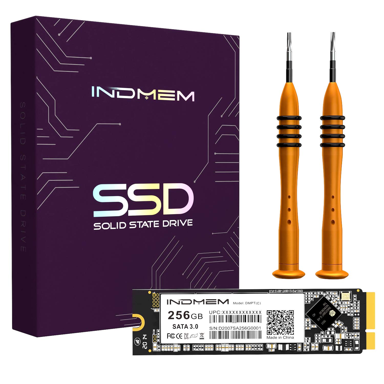 INDMEM SATA SSD 256GB 3D TLC Flash Drive Replacement for MacBook Pro Retina Mid 2012, Late 2012, Early 2013 A1425 (EMC 2557/2672), A1398 (EMC 2512/2673)