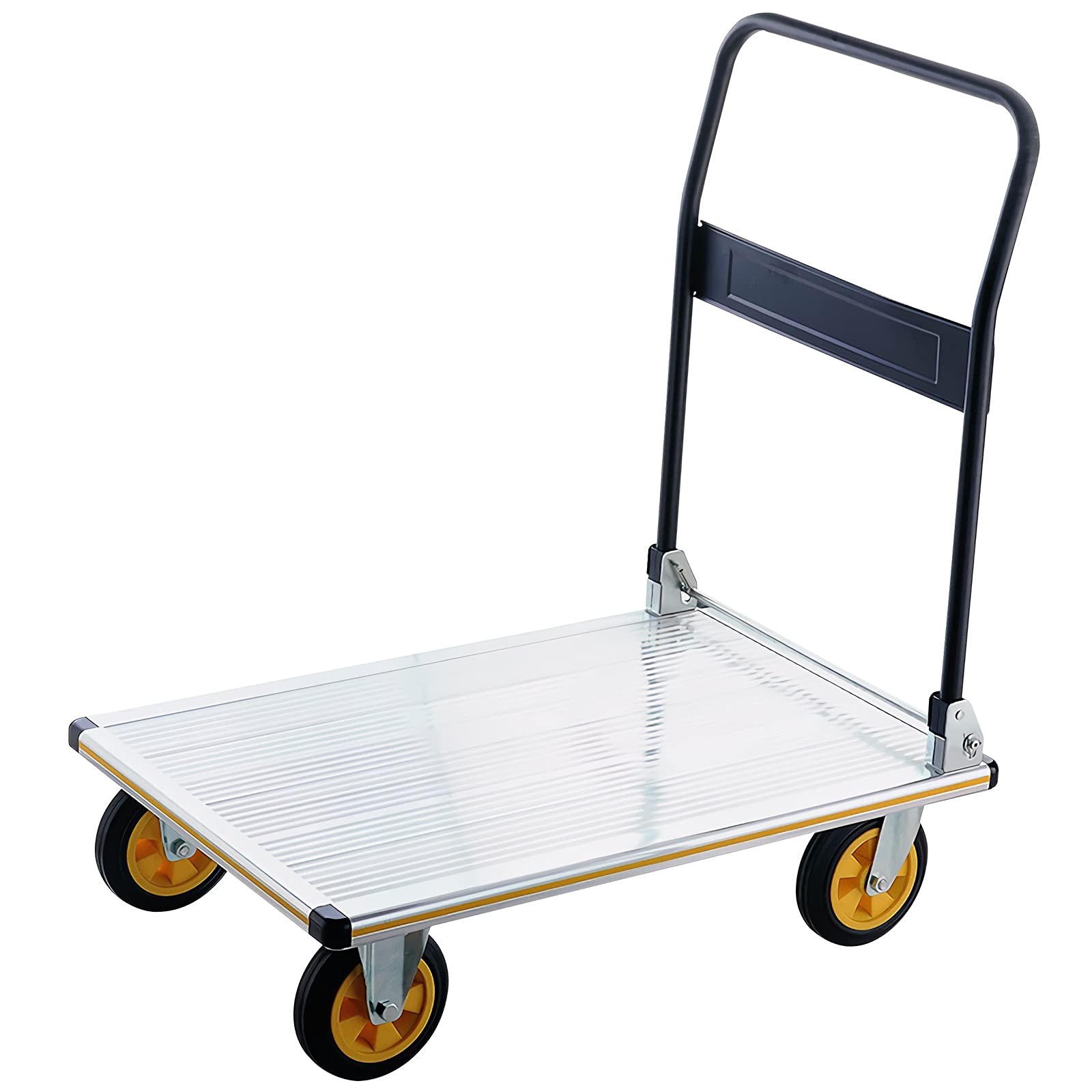 Folding Hand Truck Folding Platform Truck Aluminum Alloy Hand Cart with Wheels and Foldable Handle Push Trolley for Luggage Parcel Tools Moving Portable Dolly for Moving (Size : 74 * 48)