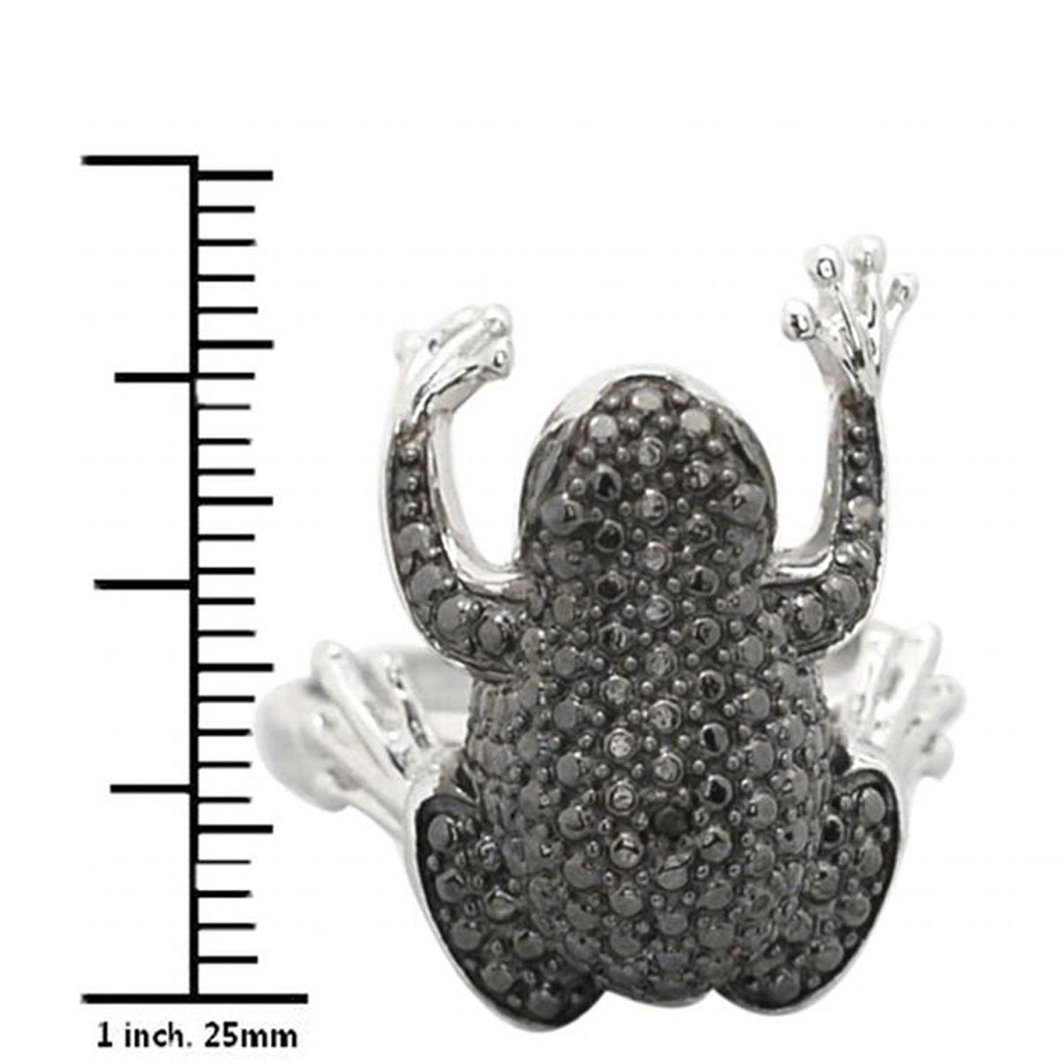 De Buman Sterling Silver Black Diamond Frog Ring, Size 7.75