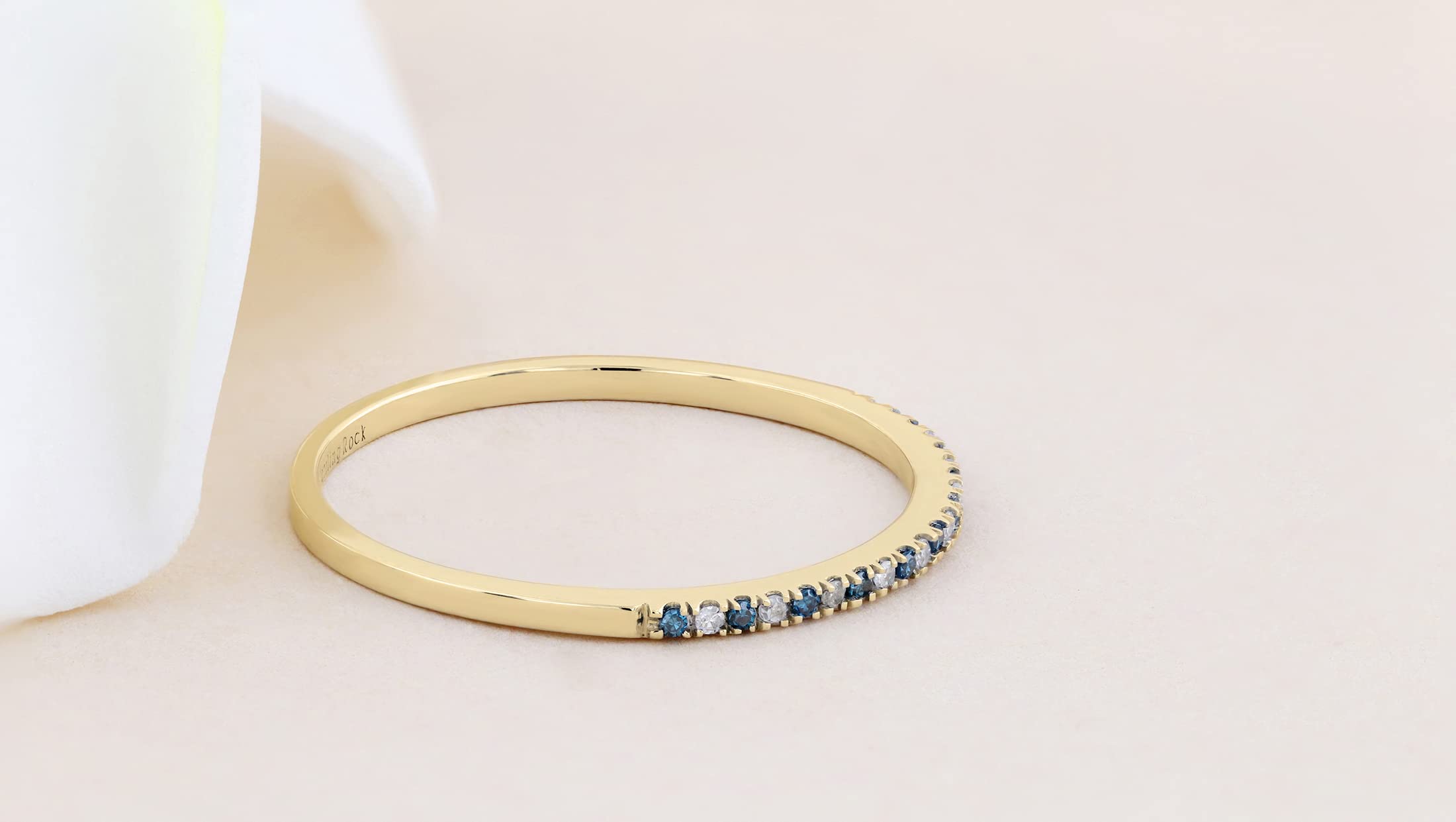 Dazzlingrock Collection 0.08 Carat (ctw) Alternate Round Blue & White Diamond Dainty Stackable Wedding Band for Her in 10K Yellow Gold Size 7