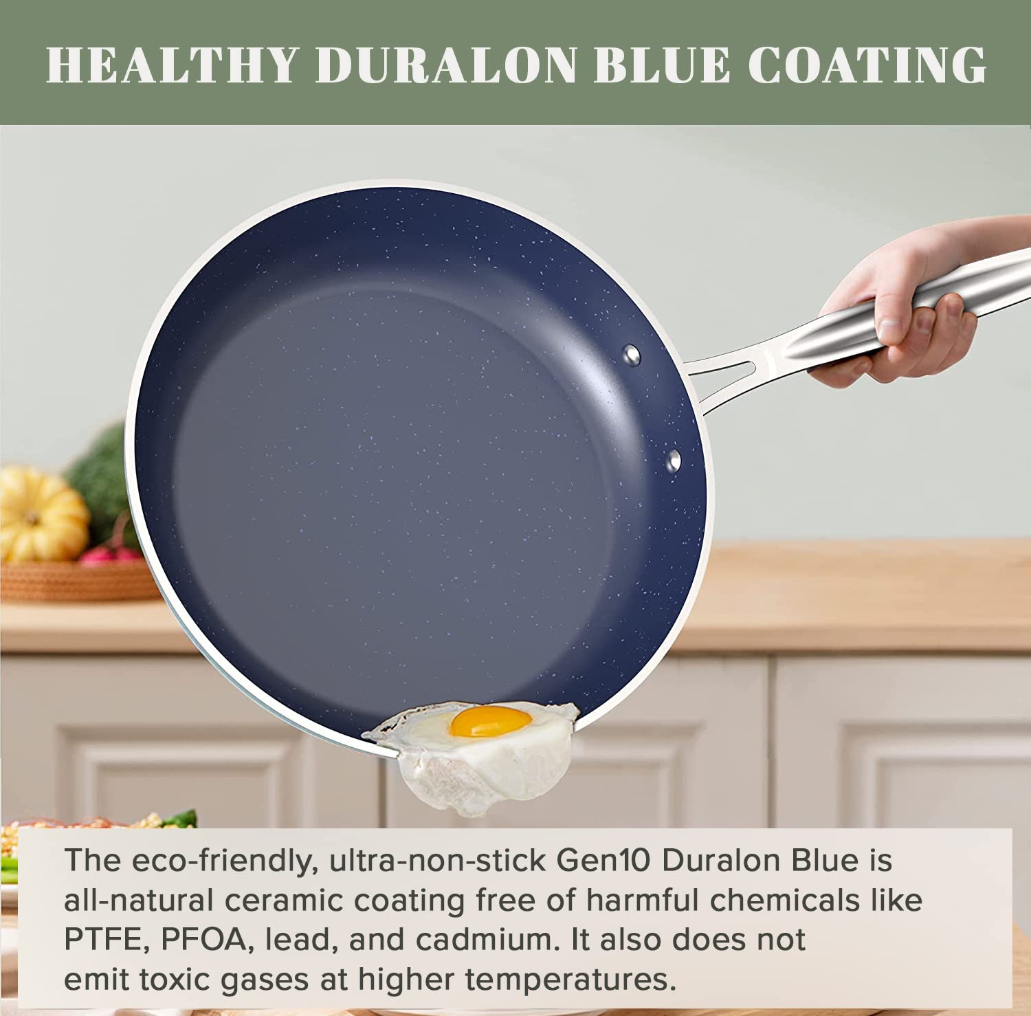 Nuwave Pro-Smart 12β & 8β SS Fry Pan Set, Healthy Duralon Blue Non-Stick Ceramic Coating, Heavy-Duty Tri-Ply Construction, Ergonomic Stay-Cool Handles, Induction-Ready & Works on All Cooktops