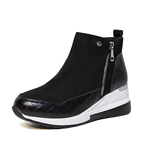 FASDNENDYS Short Boots Colorblock Shoes Thick-Soled Fashion Women's Wedges Women's Boots Women's Boots Heeled Black