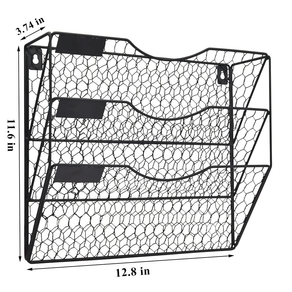 EASEPRES Mail Organizer Wall Mount, 5 Tier Metal Chicken Wire Hanging File Holder Office Storage and Organization